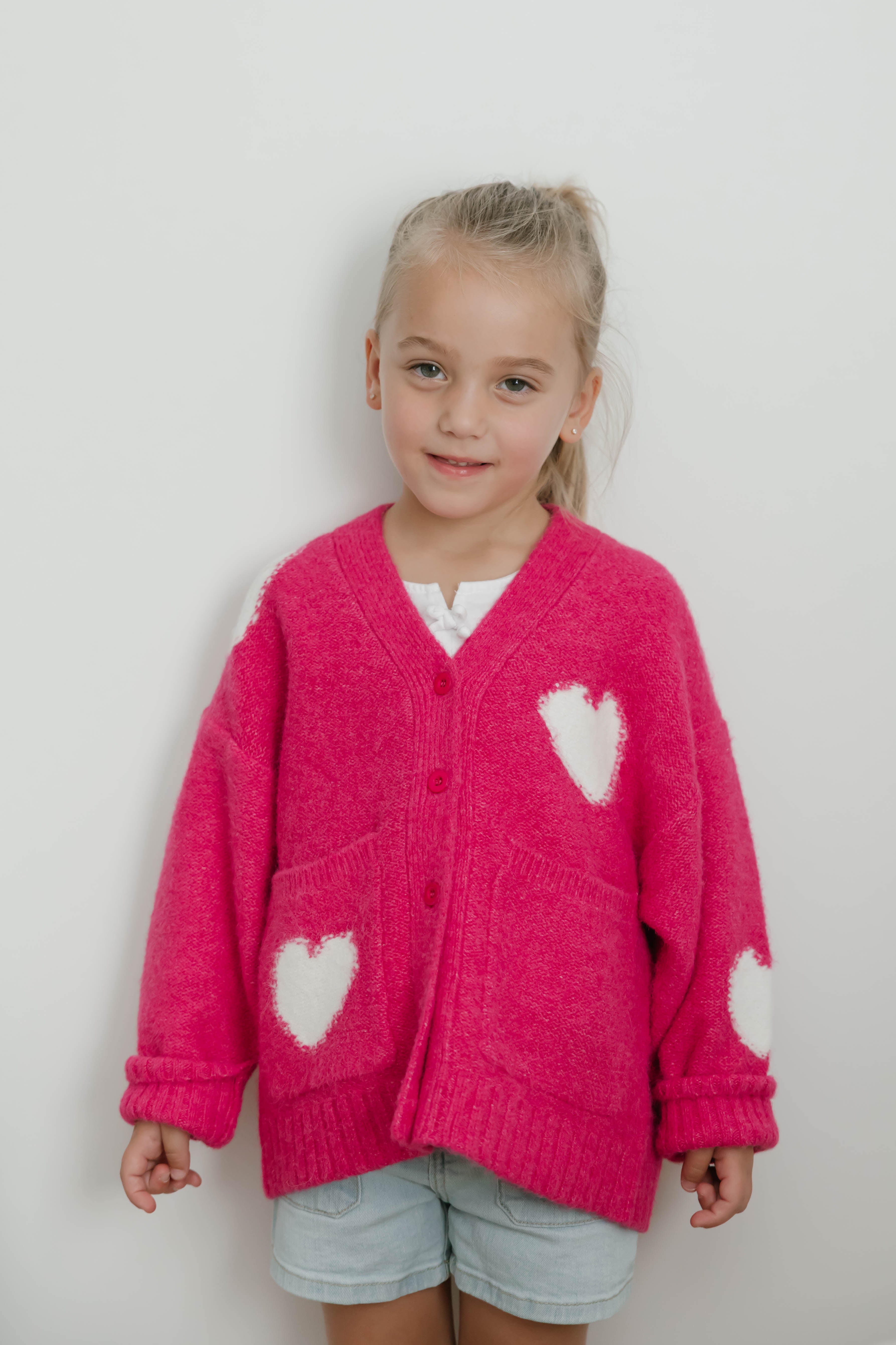 Kids Adora Cardigan in Raspberry/Cream Combo – Smash + Tess