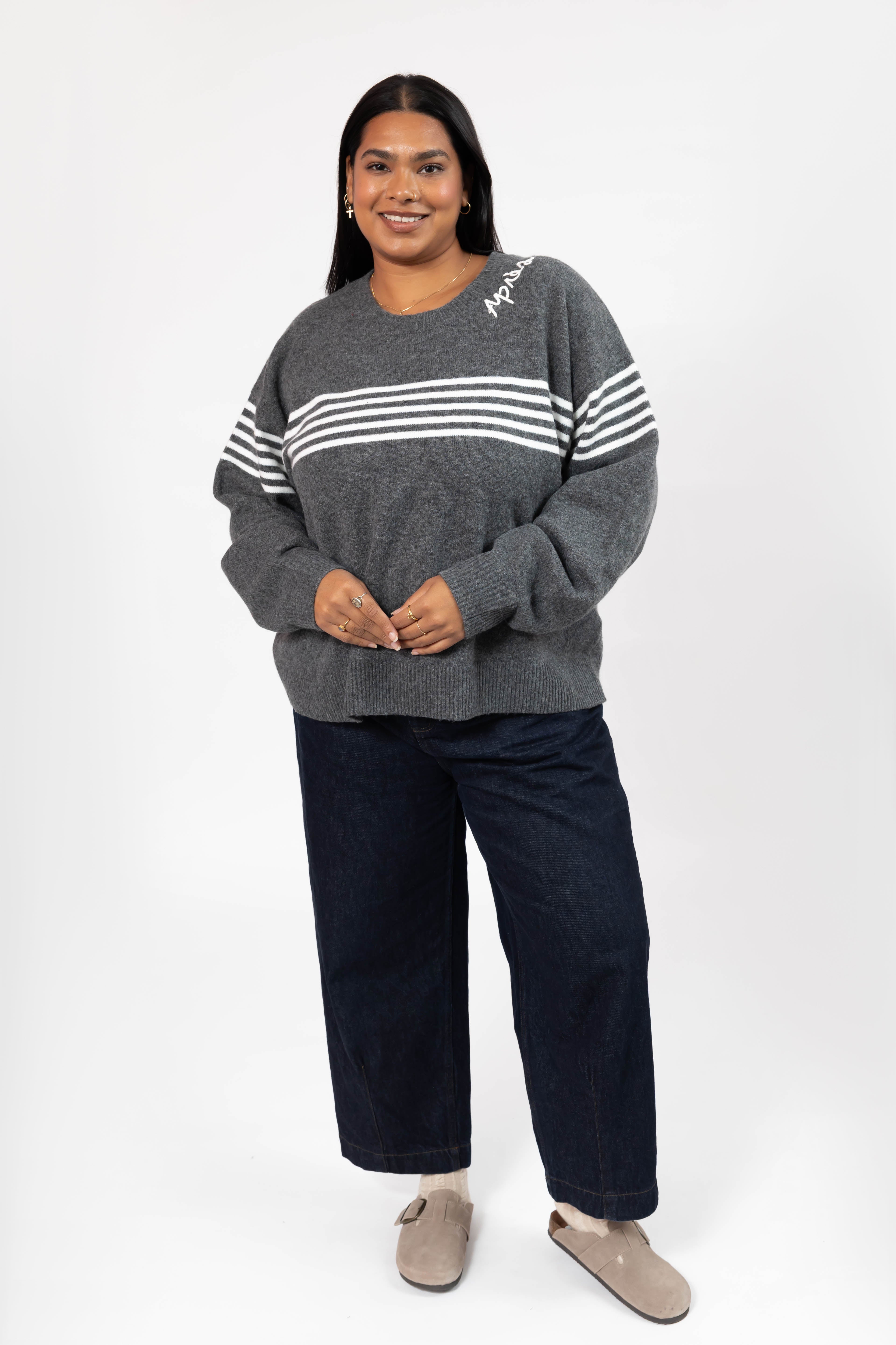Apres Sweater in Grey/White Stripe – Smash + Tess