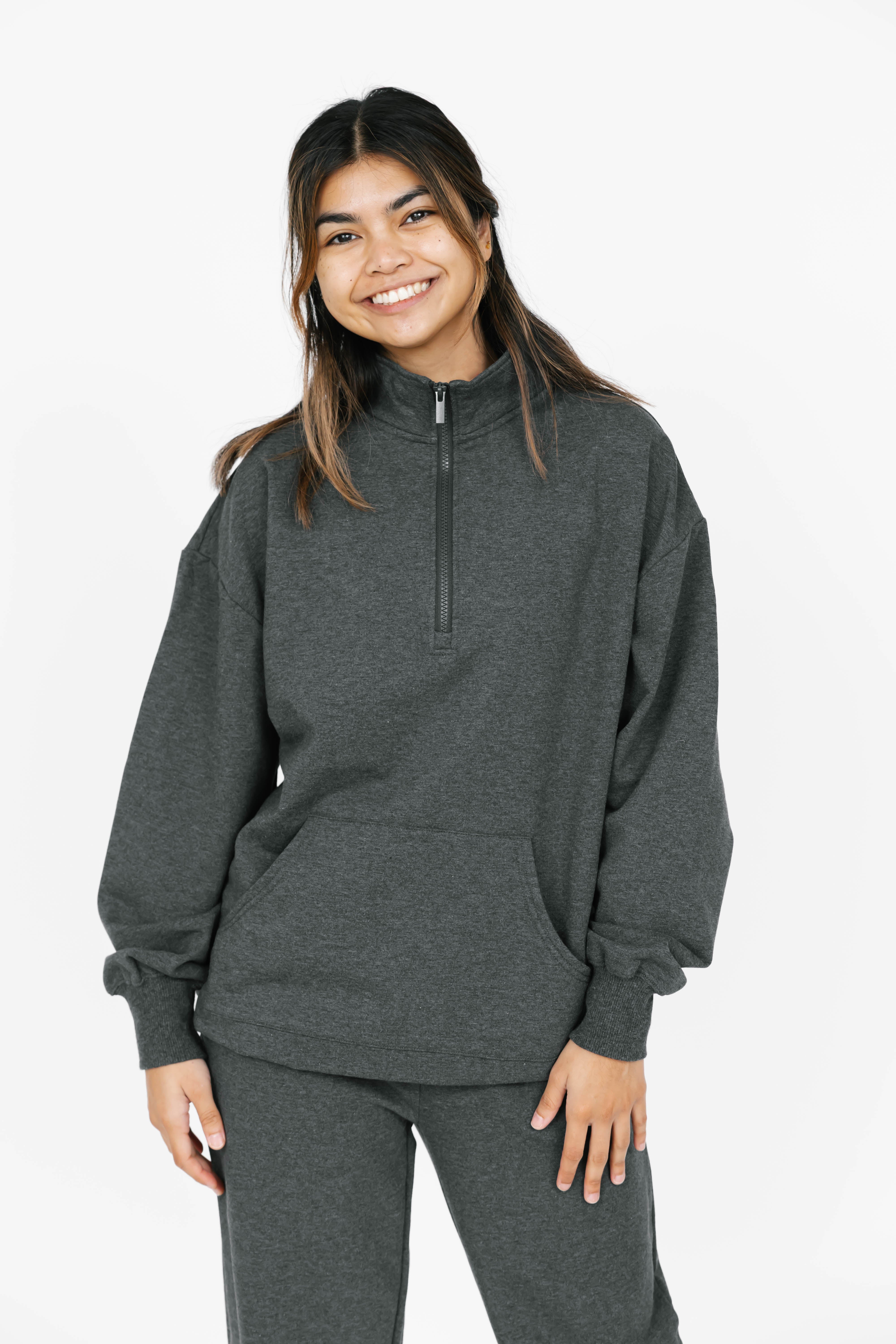 Sara Sweatfleece 1/4 Zip Top in Heather Charcoal – Smash + Tess
