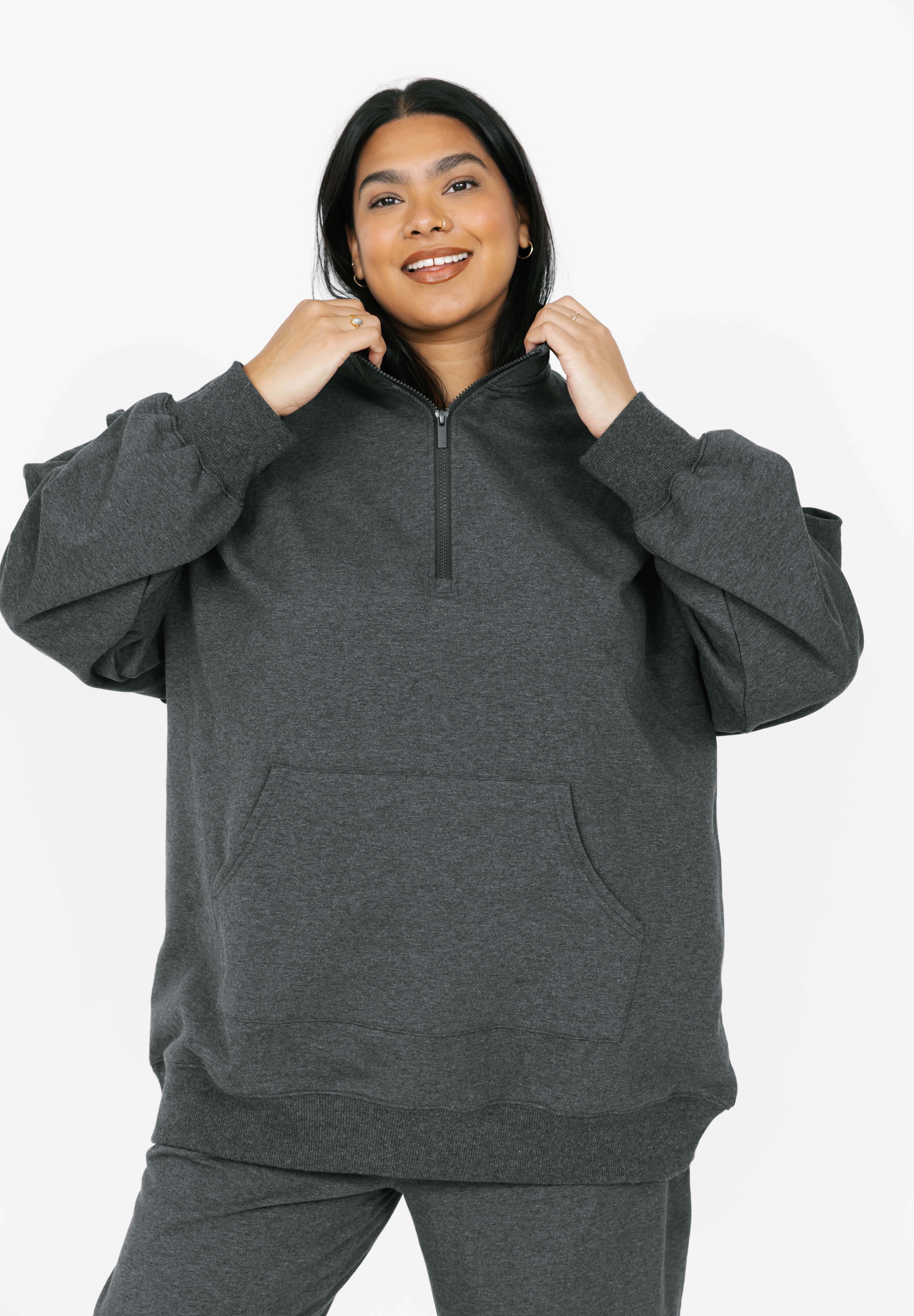 Sara Sweatfleece 1/4 Zip Top in Heather Charcoal – Smash + Tess