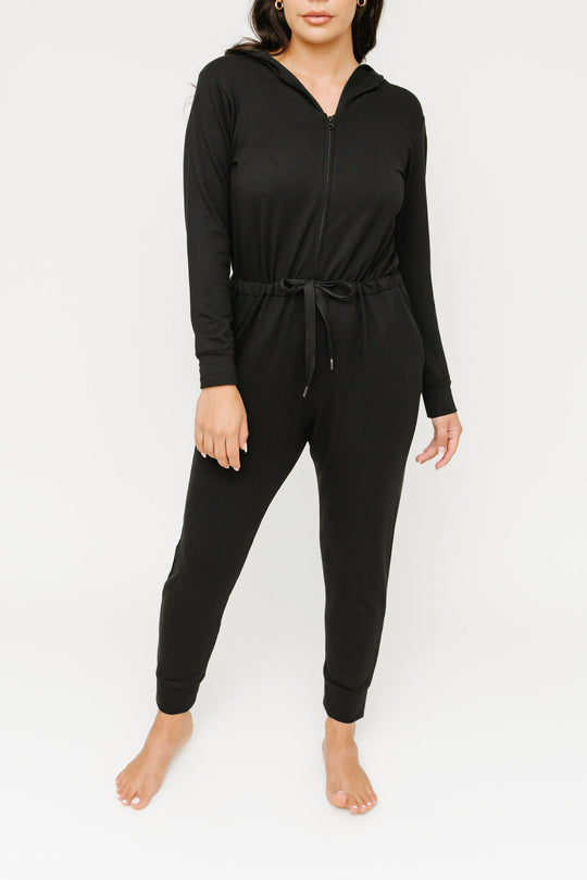 JH x Smash + Tess | The Harris Hoodie Romper in Midnight Black